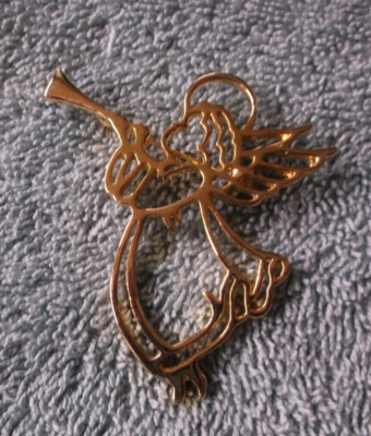 Vintage Goldtone Open Work Angel Playing a Horn Pin | eBay