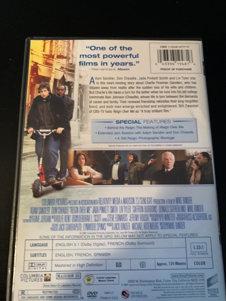 Reign Over Me (DVD, 2007, Full Frame) Adam Sandler 43396194816| eBay