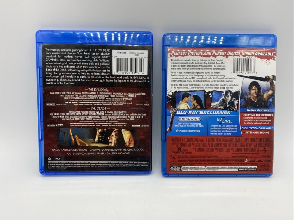 The Evil Dead Blu-Ray Lot Original Trilogy 1 + 2 + Army Of Darkness ...