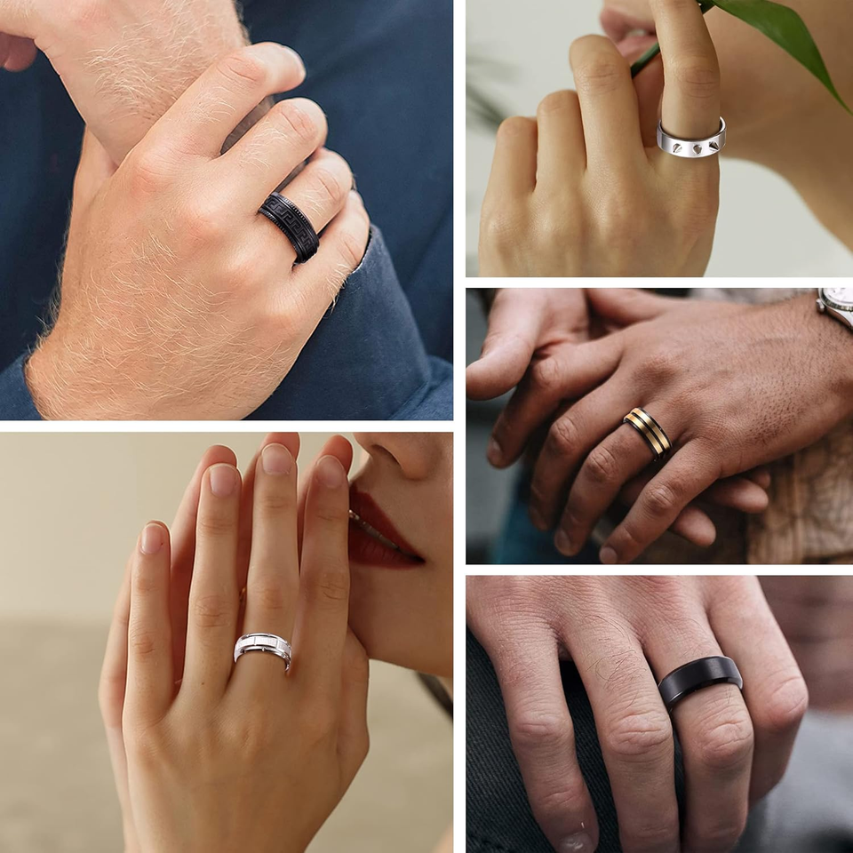 16 Pcs Surgical Stainless Steel Band Rings for Men Women Fidget Rings ...
