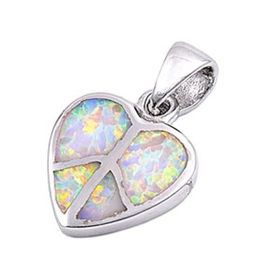 Sterling Silver Promise Mosaic Peace Sign Heart Pendant White Simulated ...