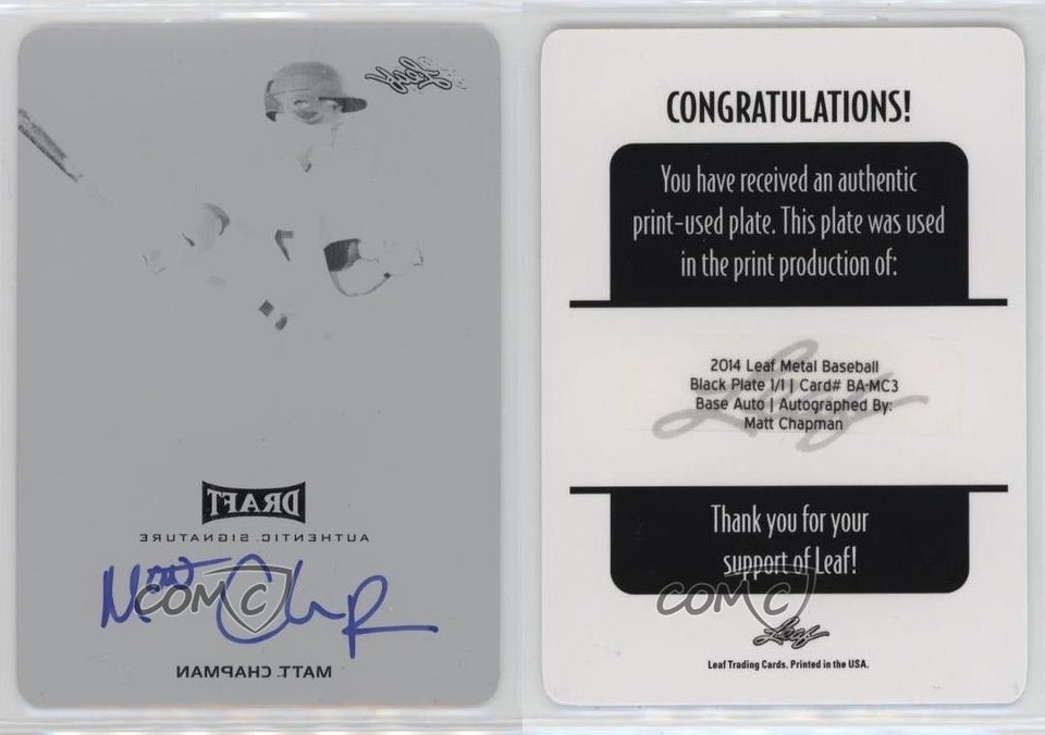 2014 Leaf Metal Draft Printing Plate Black 1/1 Matt Chapman #BA-MC3 ...