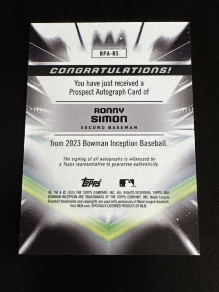 2023 Bowman Inception Ronny Simon AUTOGRAPH Rays /399 | eBay