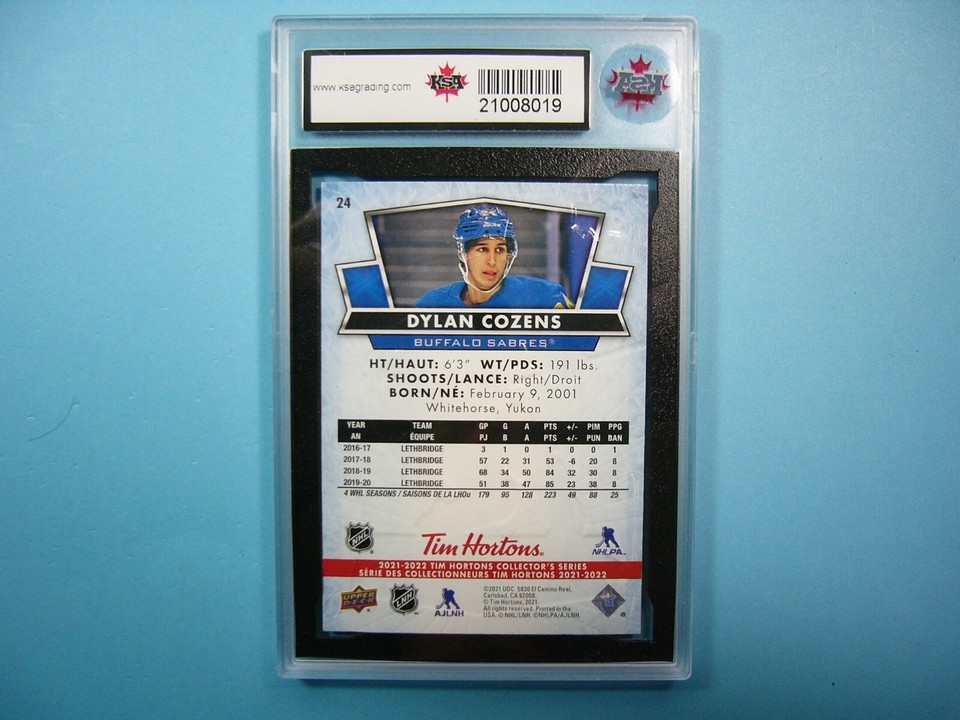 2021/22 UPPER DECK TIM HORTON'S CARD #24 DYLAN COZENS ROOKIE RC KSA 10 ...