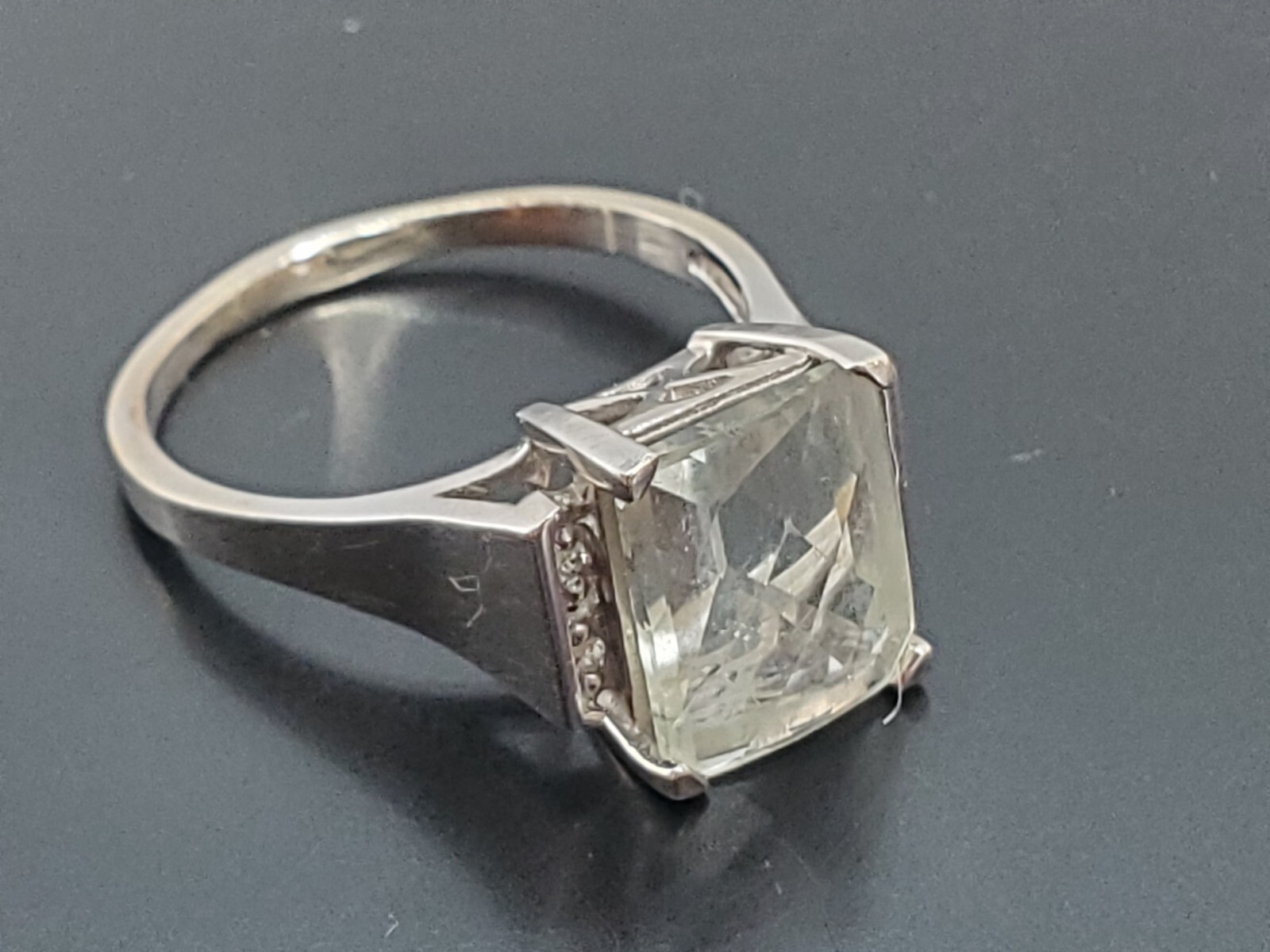 10k White Gold Gemstone Diamond Ring Signed EMA Size 9 4.09 Grams | eBay