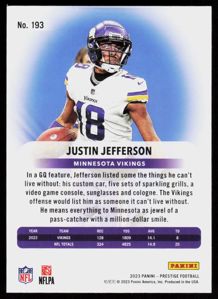 2023 Panini Prestige Justin Jefferson #193 FOOTBALL Minnesota Vikings | eBay
