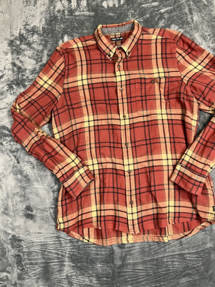 Toad & Co Mens Red Plaid Button-Down Long Sleeve Flannel Shirt Size L ...
