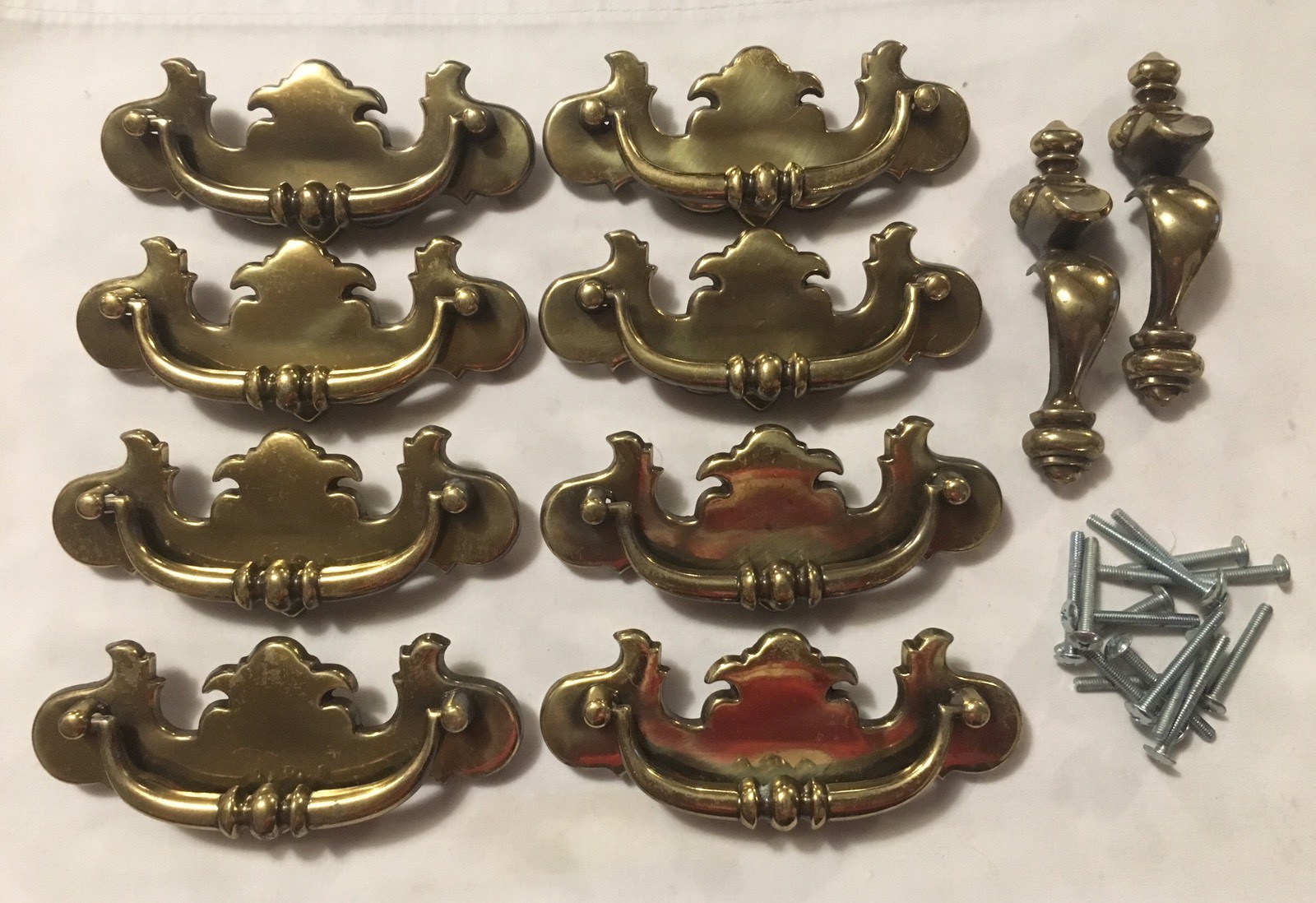 Vtg Lot Set Brass Color Batwing Drawer Drop Handle Pulls & Matching ...
