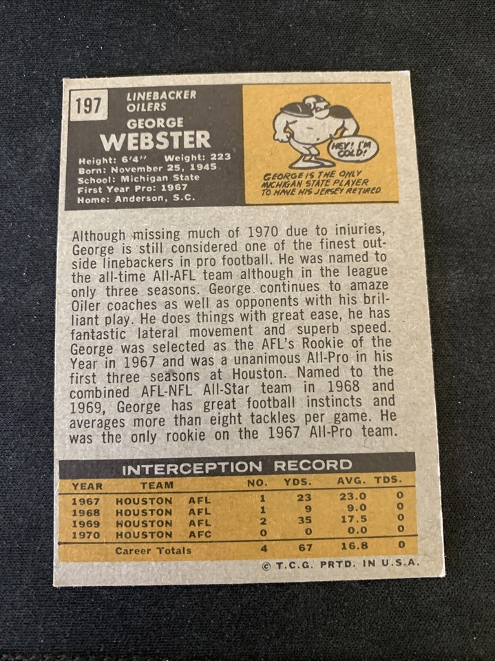 1971 Topps George Webster #197 Houston Oilers | eBay