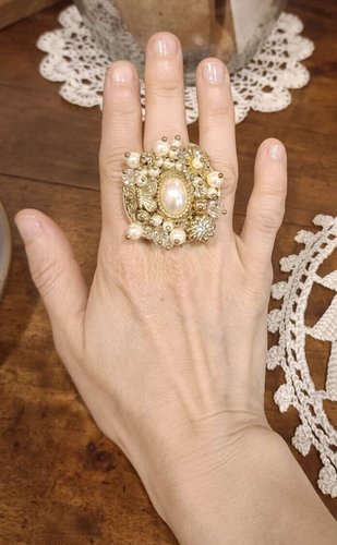 Bigiotteria vintage - BIJOUX ANELLO, TONDO FARFALLA, PERLE E STRASS, REGOLABILE | eBay