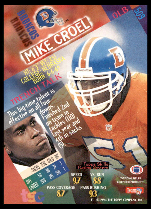 1994 Stadium Club #509 Mike Croel Denver Broncos Football Card | eBay