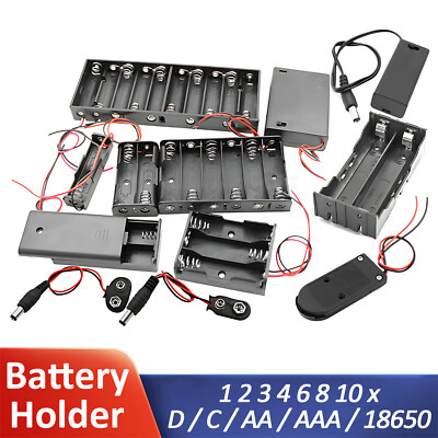 C/D/AA/AAA x 1-10 Battery Holder Box With Wire Case Connector Open or ...