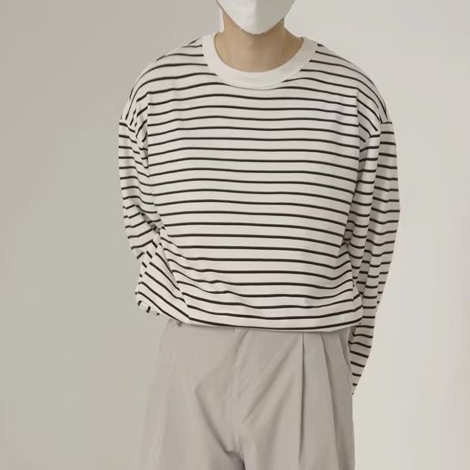 Mens Spring Autumn Casual T Shirts with Striped Design and Long Sleeves ...