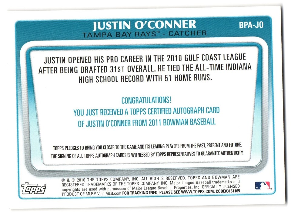 Justin O'Conner 2010 Topps Auto Card #JO | eBay