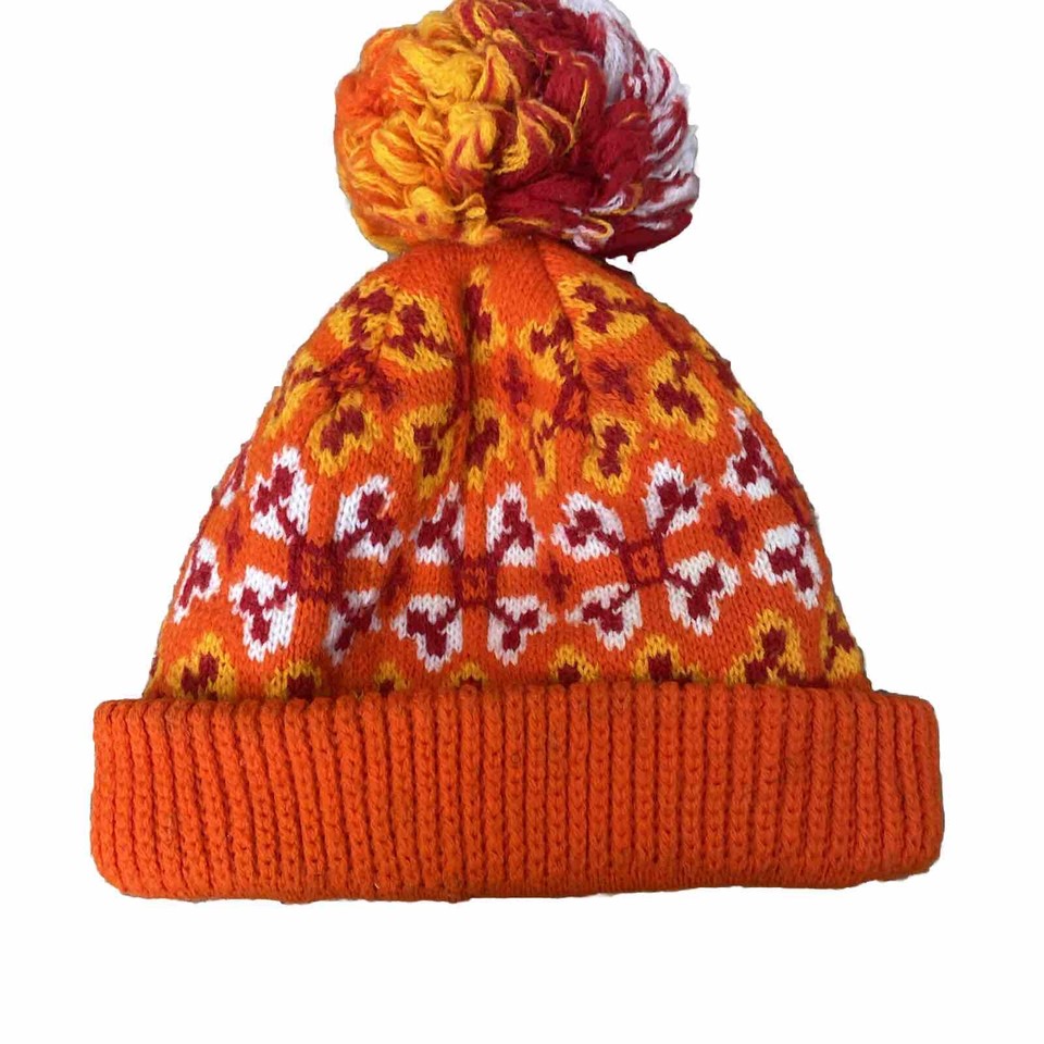 Wigwam Ski Winter Cap Beanie Pom Pom Orange 80’s 90s Vintage Made USA ...