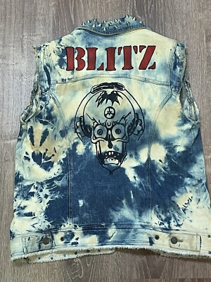 Vintage BLiTZ Punk Oi band Studded Denim Bleached Vest Size medium ...