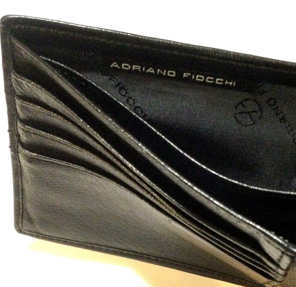 ADRIANO FIOCCHI LEATHER WALLET Black Bi-Fold ID Credit Card Cash Money ...