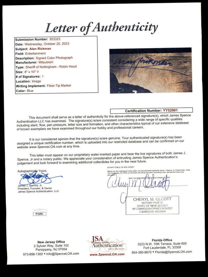 Alan Rickman JSA Coa Signed 8x10 Photo Robinhood Autograph | eBay