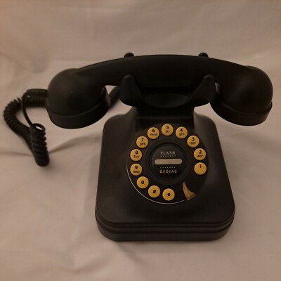 Black Grand Phone Push Button Vintage Retro Style Corded Phone | eBay