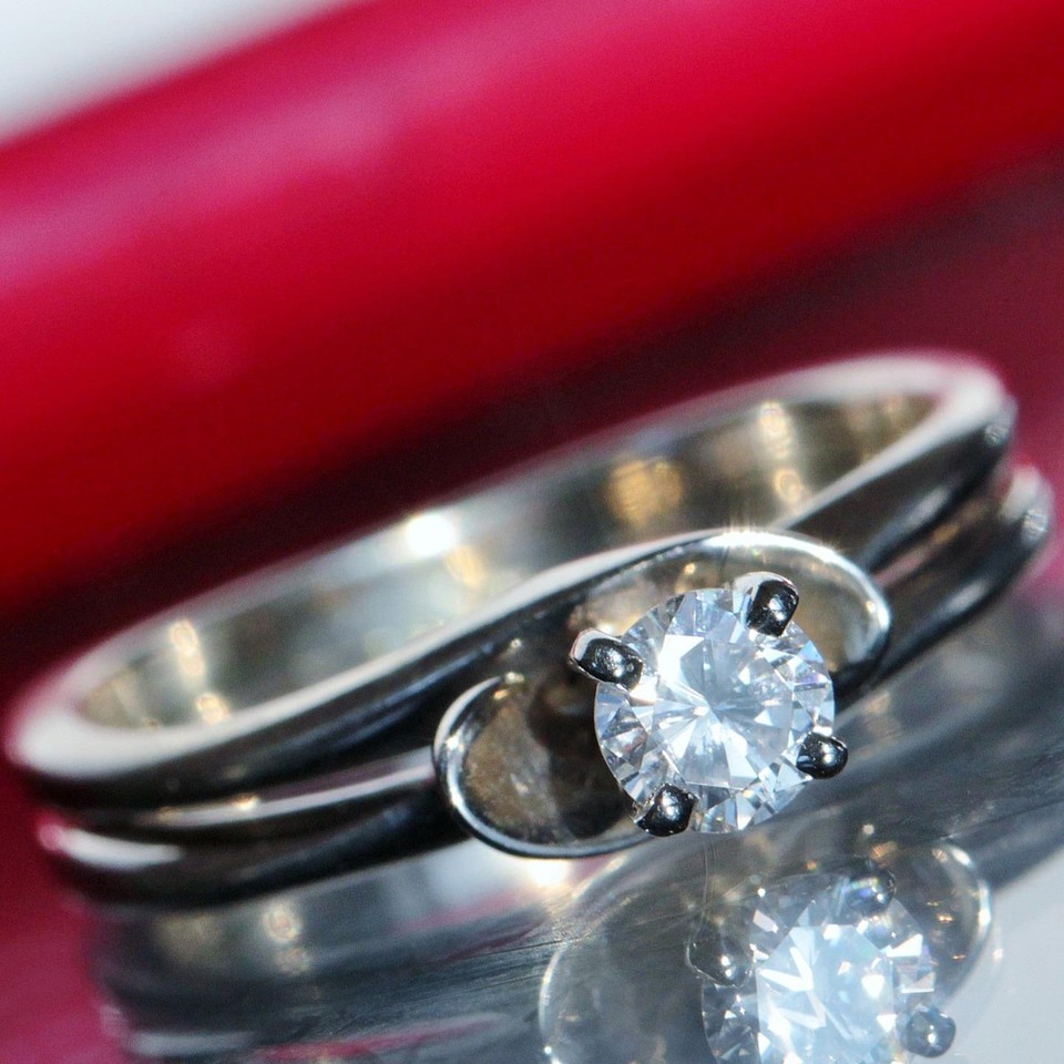 14k white gold ring 0.22ct diamond wedding set size 4 handmade 3.4gr ...