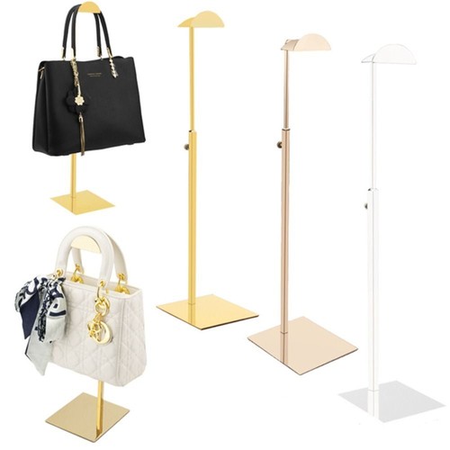 Gold / Silver Metal Display Risers Adjustable Handbag Display Shelf ...