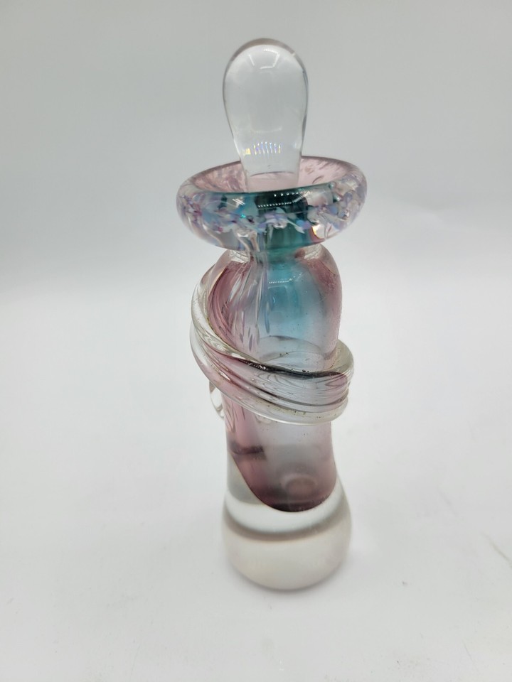Studio Art Glass Blue Pink Swirl Perfume Bottle & Topper Handblown ...