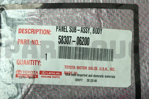 5830706200 Genuine Toyota PANEL SUB-ASSY, BODY LOWER BACK 58307-06200 ...