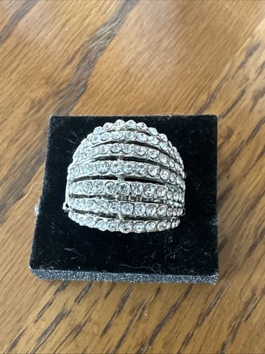J CREW Diamond Rhinestone Cocktail Dome Silver Bling Ring NEW BID 4 ...