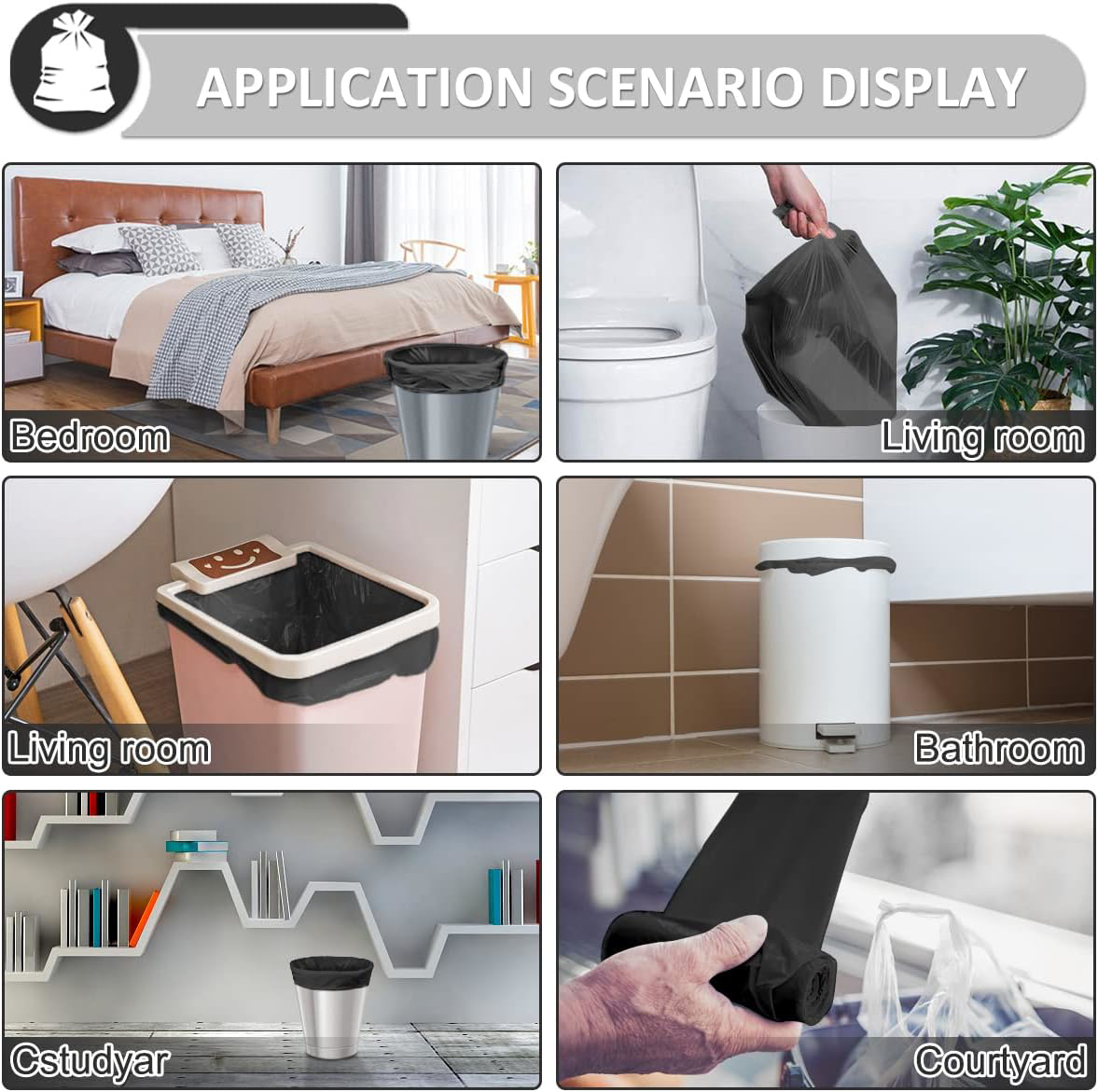 Small Black Bin Bags 4-6Liter Pedal Bin Liners, 69 Counts Mini Plastic ...