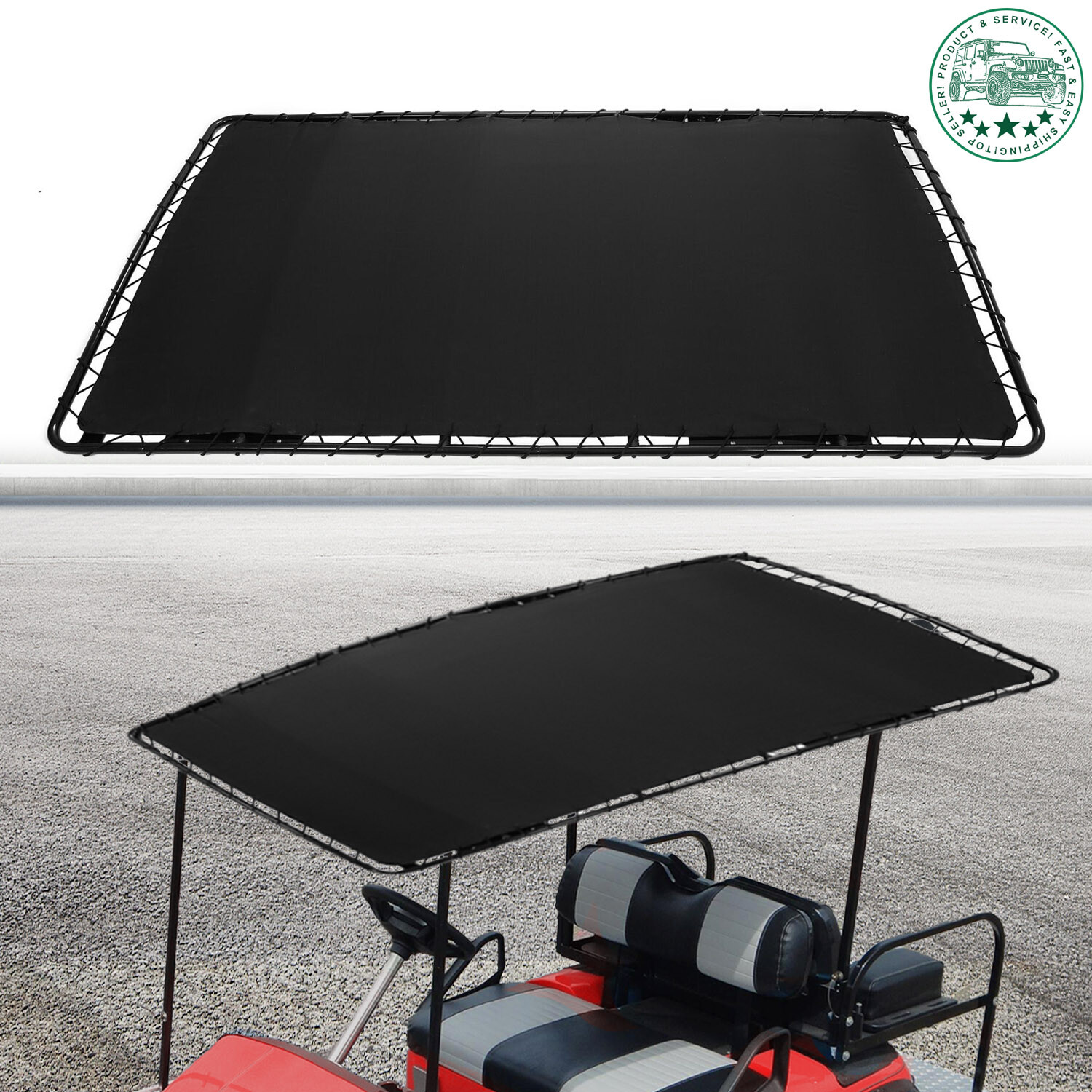 Black Golf Cart Roof Top Fit for Club Car EZ-GO Yamaha Extended Powder ...