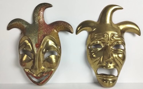 Authenti VTG Solid Brass New Orleans Mardi Gras Comedy Jester Tragedy ...