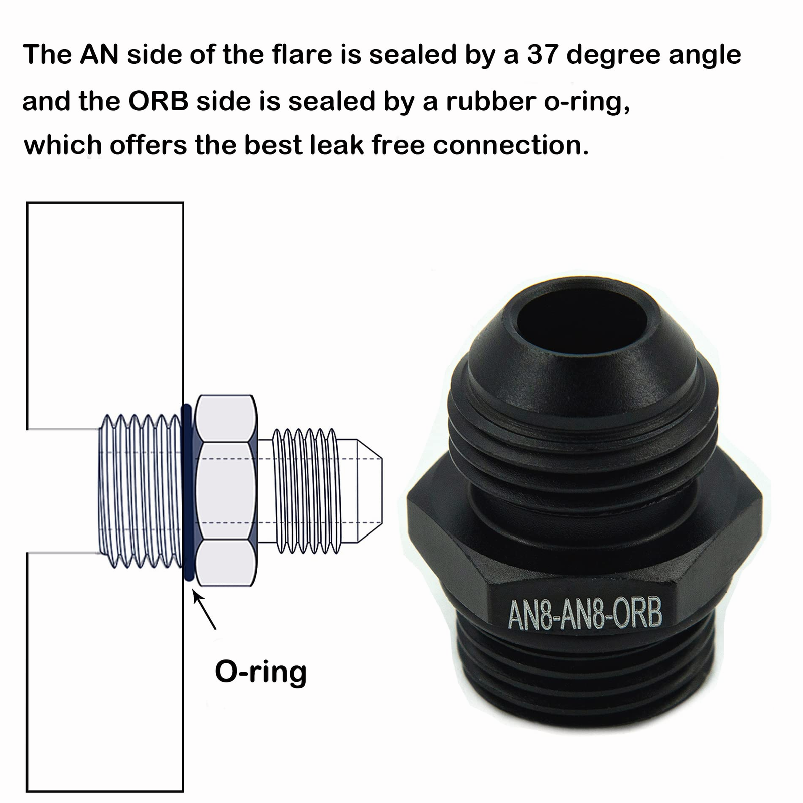 AN6 AN8 Flare to 6AN 8AN 10AN ORB Male O-Ring Fitting Adapter Black ...