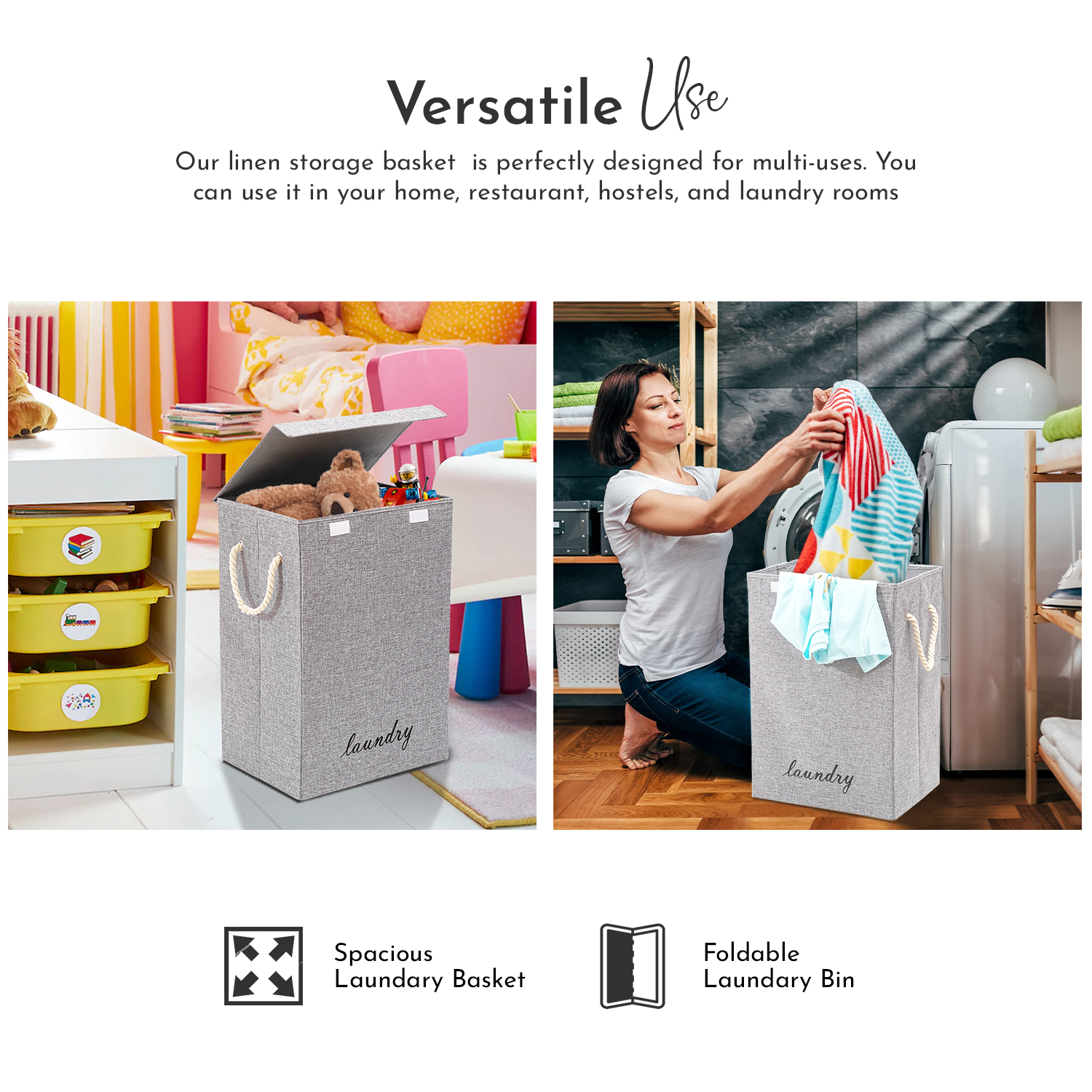 Laundry basket Washing Clothes Storage Hamper Bin Bag W/Outer Lid Carrying Rope | eBay UK