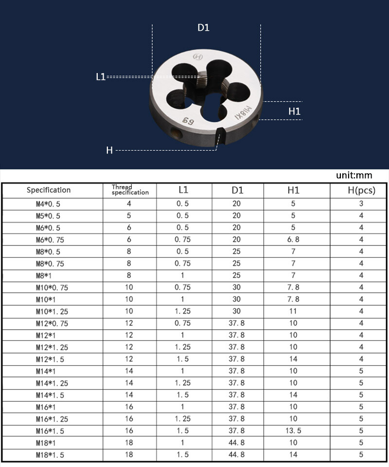 M4 - M18 Metric Fine Right Threading Screw Thread Die Machine Hand Tap ...