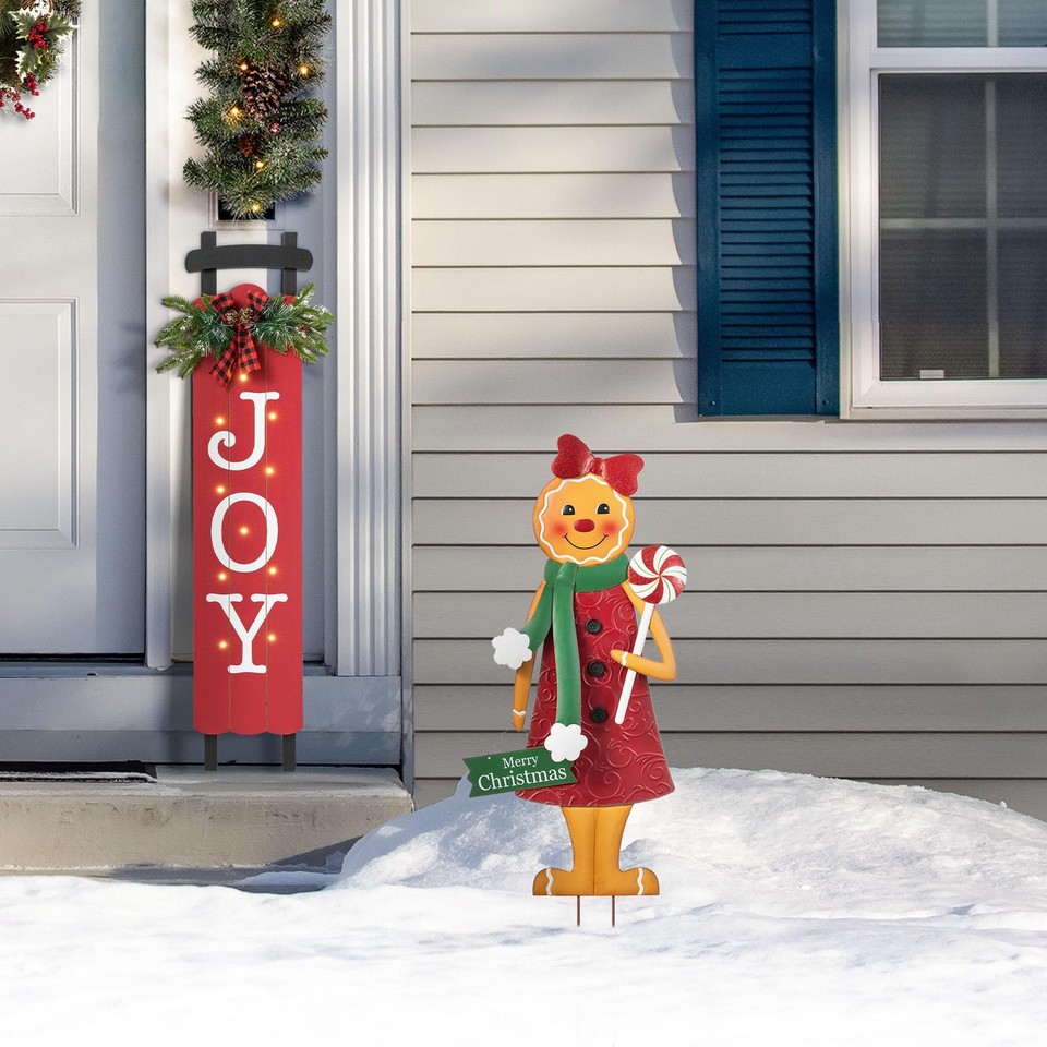 36" H Metal Christmas Gingerbread Man Yard Stake or Wall Decor, Xmas ...