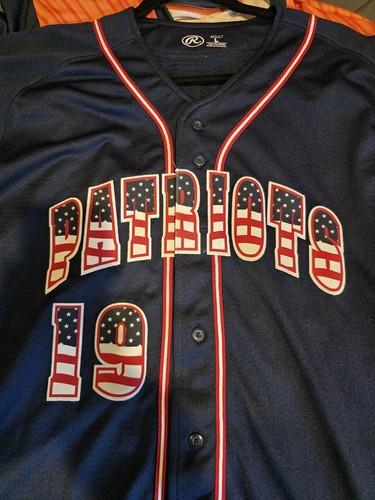 Rawlings Patriots Baseball Softball Jersey Men's Large Flag Red White Blue | eBay