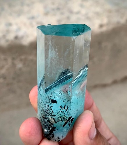 64 Gram Aquamarine Crystal With Black Tourmaline Specimen From Pakistan ...