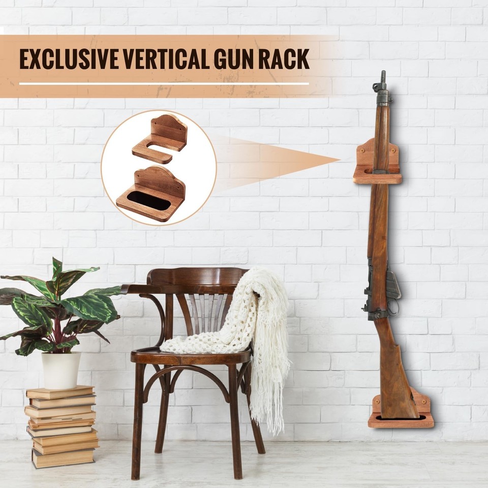 Vertical Gun Rack Hardwood Gun Rack Holder Wall Mount Brown Rifle Rack ...