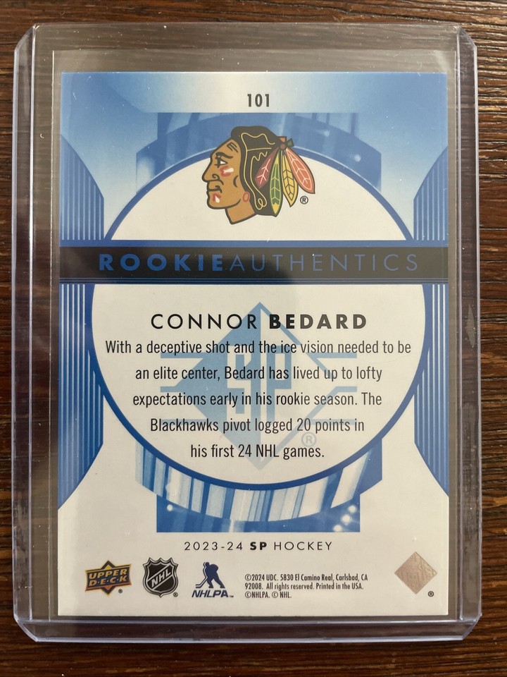 2023-24 UD SP Hockey Connor Bedard Blue Rookie Authentics RC #101 ...