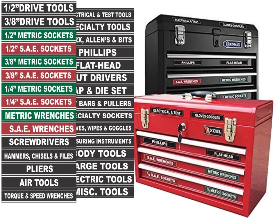 2 PACK TOOLBOX LABELS peel & stick organize all tool boxes, storage ...