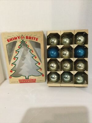 Vintage Shiny Brite Christmas Tree Ornaments in Box Holiday Decor Glass ...