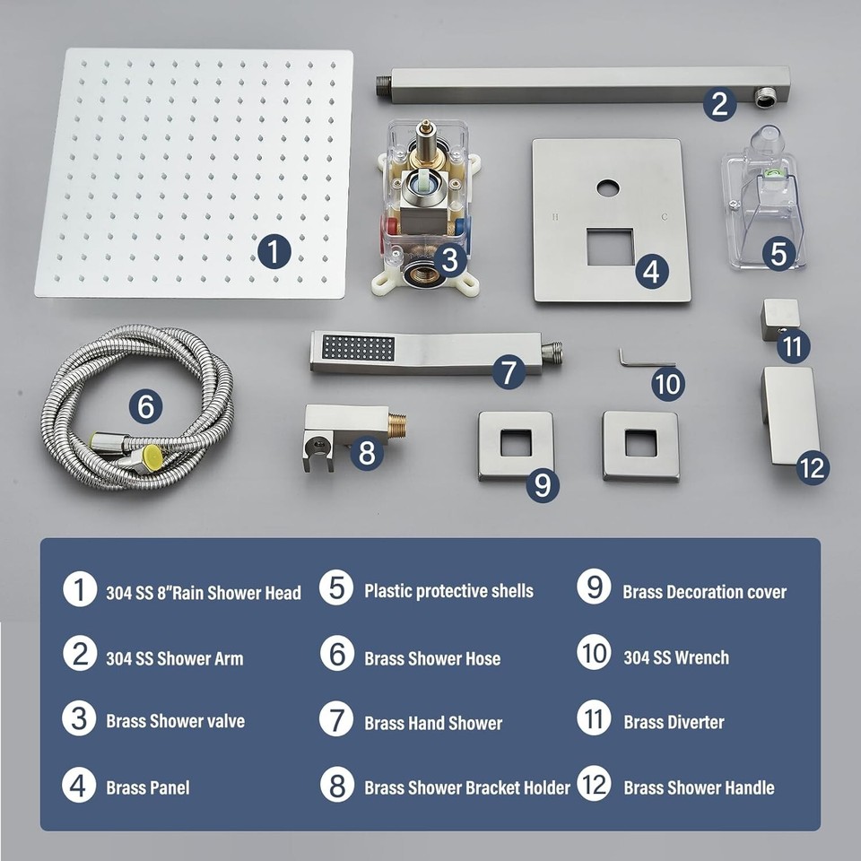 Bathroom 12" Shower Faucet System Kit Rainfall Shower Head Combo Set ...