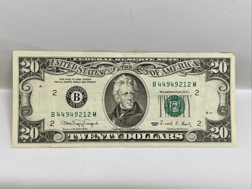$20 Twenty Dollar Bill Federal Reserve Note 1990 New York B 44949212 M ...