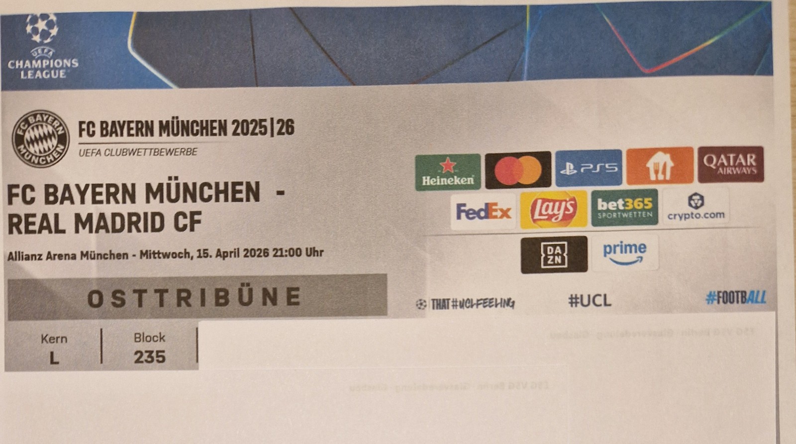 Ticket FC Bayern München vs. Real Madrid | eBay.de