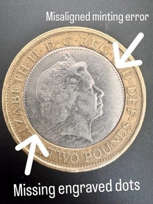 2P Coin with Minting Error Extremely Rare Misaligned Dots and Errors ...