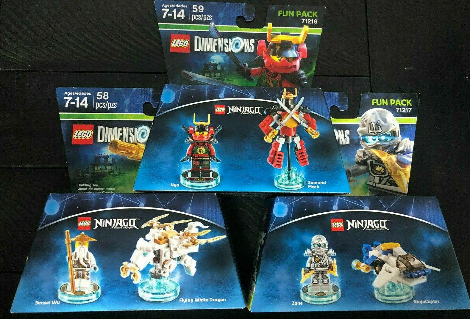 New 3 Pack LEGO Dimensions Ninjago Zane, Nya and Sensei Wu 71216, 71217 ...