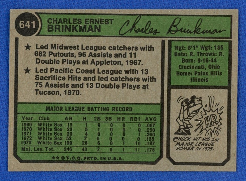 1974 Topps Baseball Set Break # 641 Chuck Brinkman Chicago White Sox ...