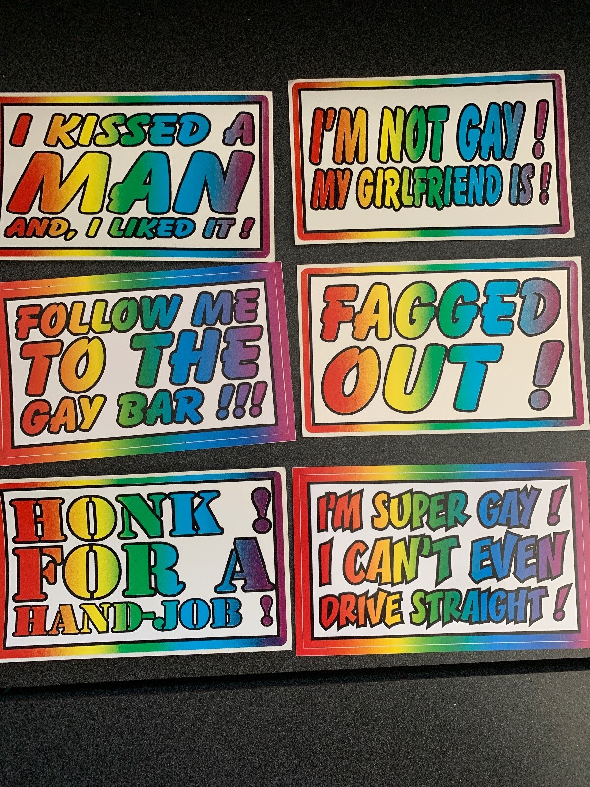6 Piece Gay Prank Joke Bumper Stickers Decals 3x5” Kit Rainbow Free ...
