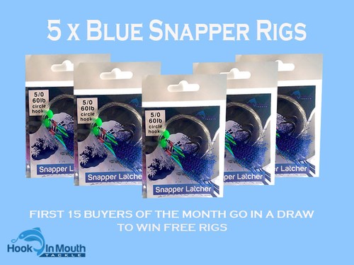 5 Gummy Shark Surf Fishing Flasher Rigs Blue 60lb 5/0 Snapper Rig Pre ...