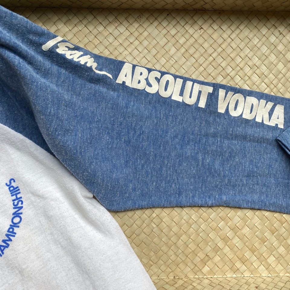 Vintage Ringer 1982 Hobie Surf Sailing Team ABSOLUT VODKA Great South ...